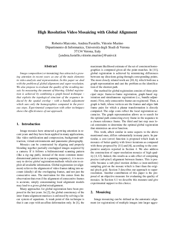 (PDF) High resolution video mosaicing with global alignment