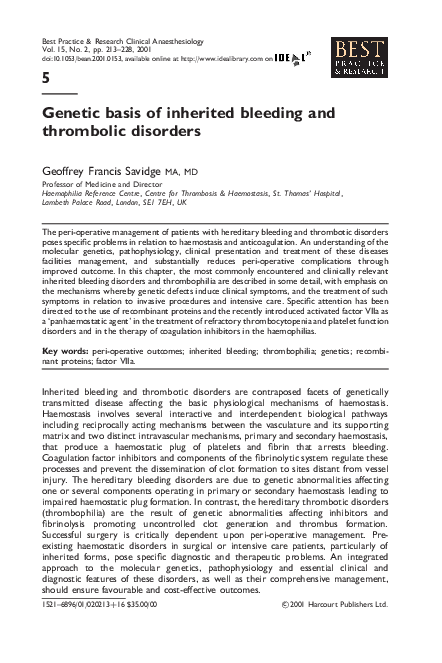(PDF) Genetic basis of inherited bleeding and thrombolic disorders