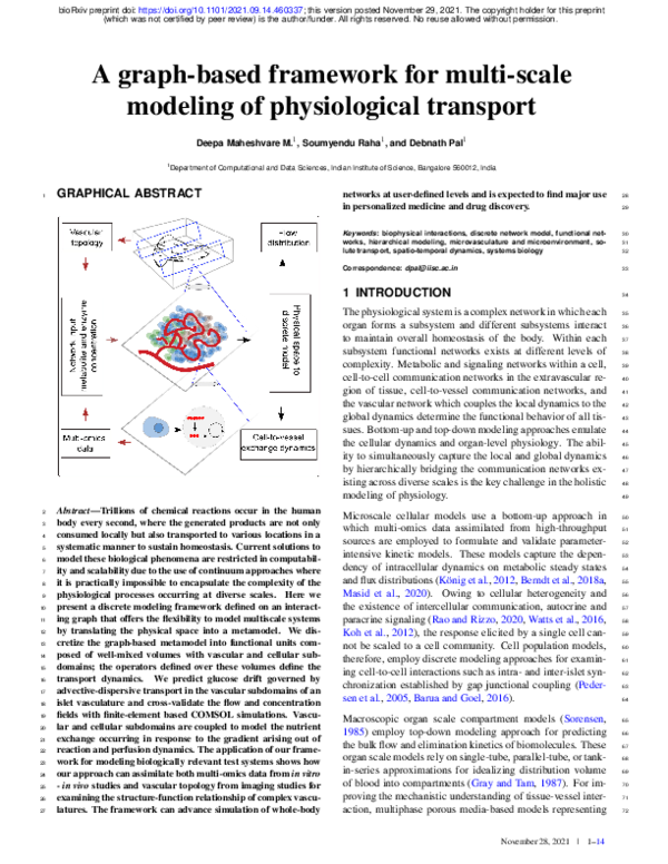 Pdf A Graph Based Framework For Multi Scale Modeling Of Physiological Transport 3169