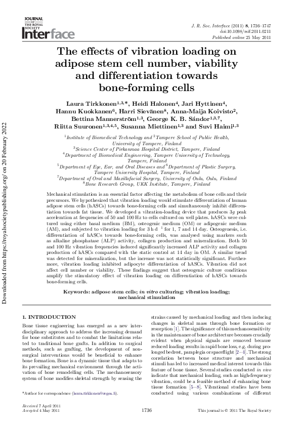 (PDF) The effects of vibration loading on adipose stem cell number ...