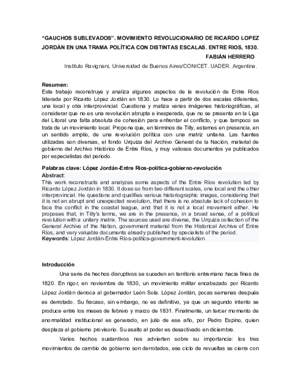 (DOC) "GAUCHOS SUBLEVADOS". MOVIMIENTO REVOLUCIONARIO DE RICARDO LOPEZ ...