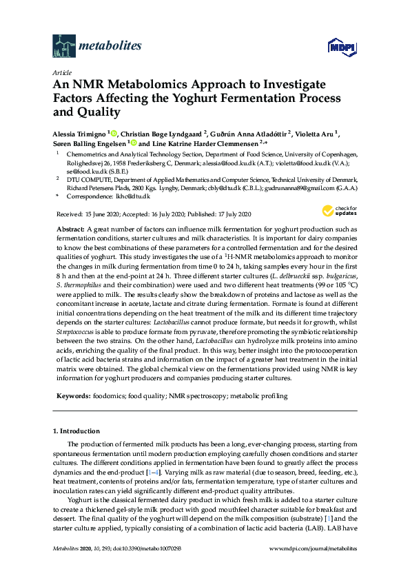 (PDF) An NMR Metabolomics Approach to Investigate Factors Affecting the ...