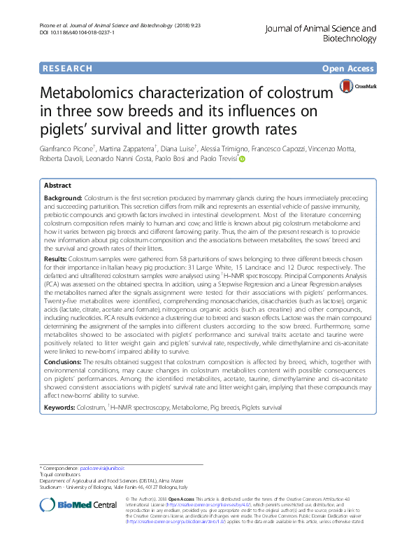 (PDF) Metabolomics characterization of colostrum in three sow breeds ...