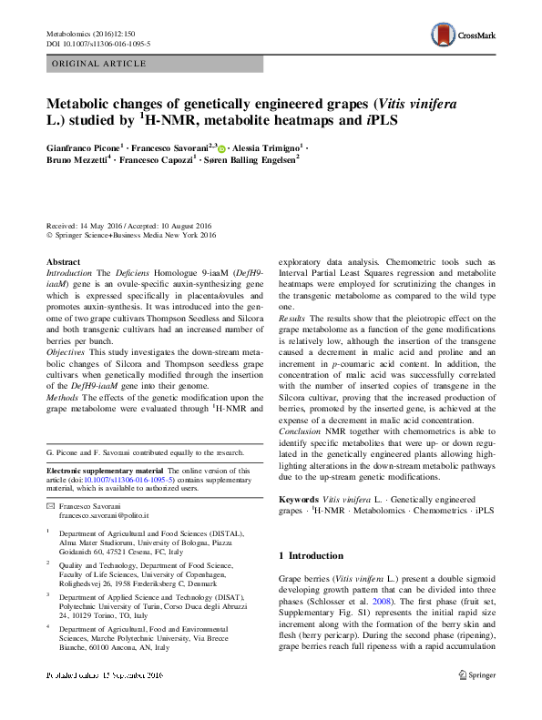 (PDF) Metabolic changes of genetically engineered grapes (Vitis ...