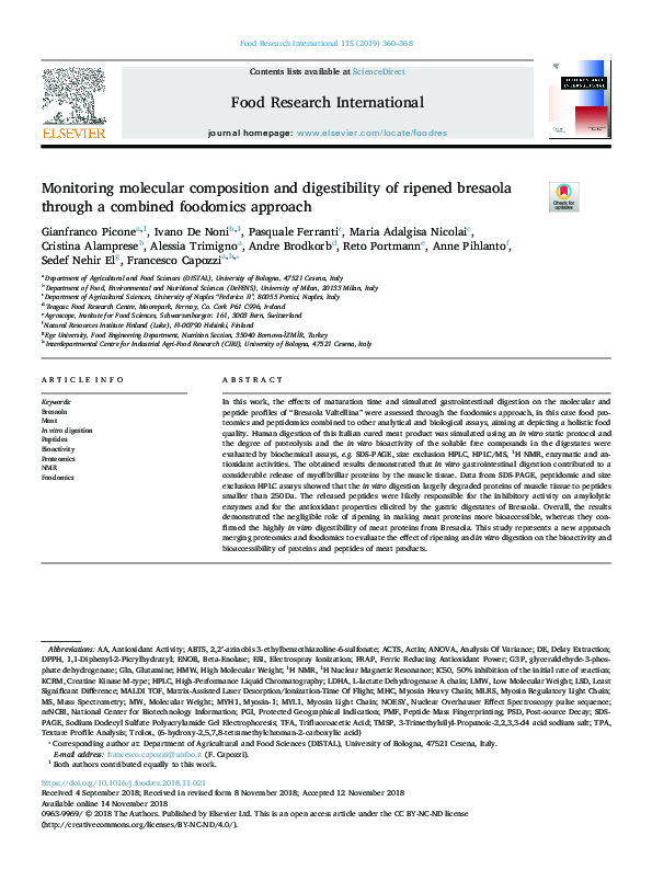(PDF) Monitoring molecular composition and digestibility of ripened ...