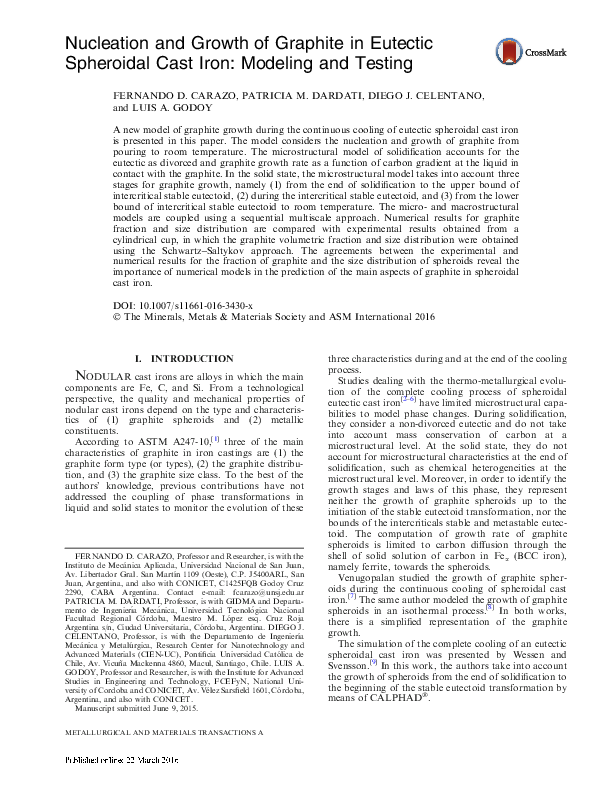 (PDF) Nucleation and Growth of Graphite in Eutectic Spheroidal Cast ...
