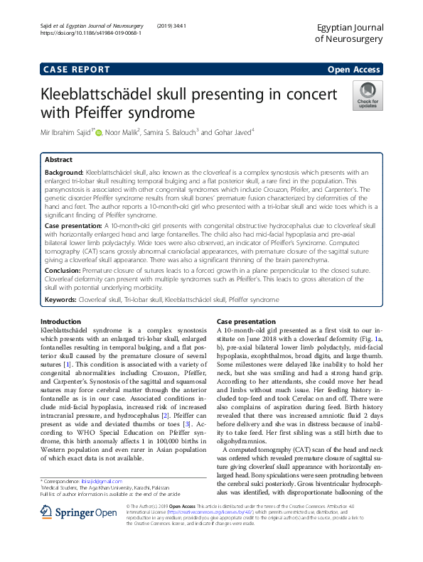 (PDF) Kleeblattschädel skull presenting in concert with Pfeiffer ...