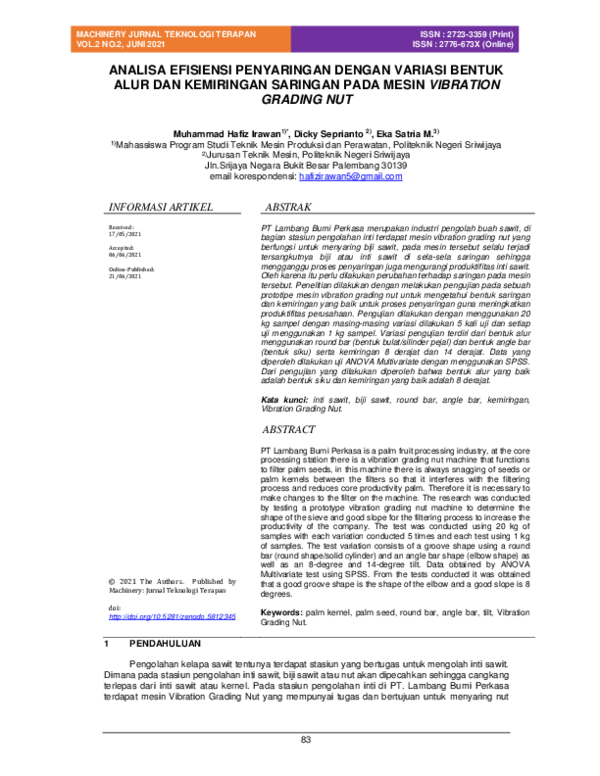 (PDF) Analisa Efisiensi Penyaringan Dengan Variasi Bentuk Alur Dan Kemiringan Saringan Pada ...