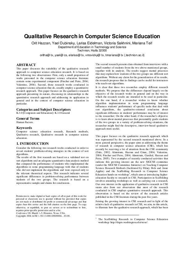(PDF) Qualitative research in computer science education
