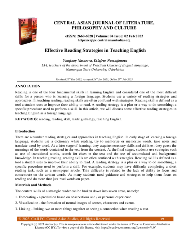 (PDF) Effective Reading Strategies in Teaching English