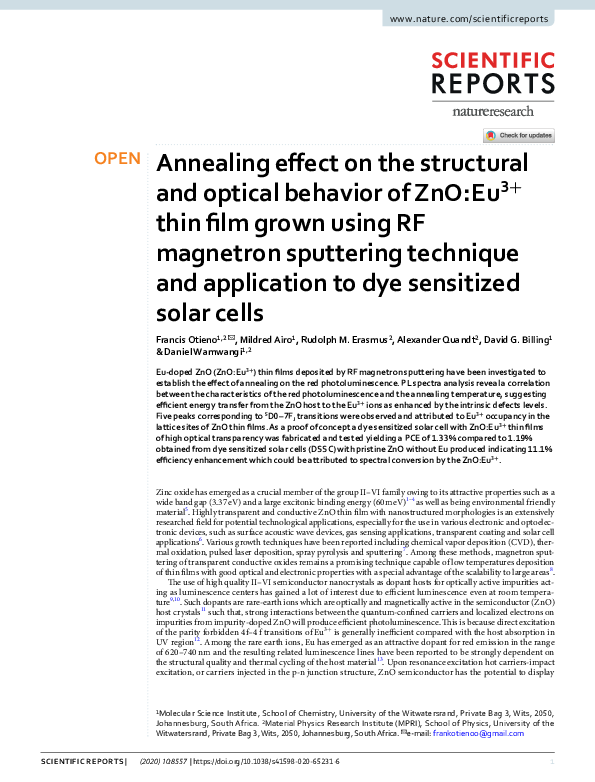 (PDF) Annealing effect on the structural and optical behavior of ZnO:Eu3+ thin film grown using ...