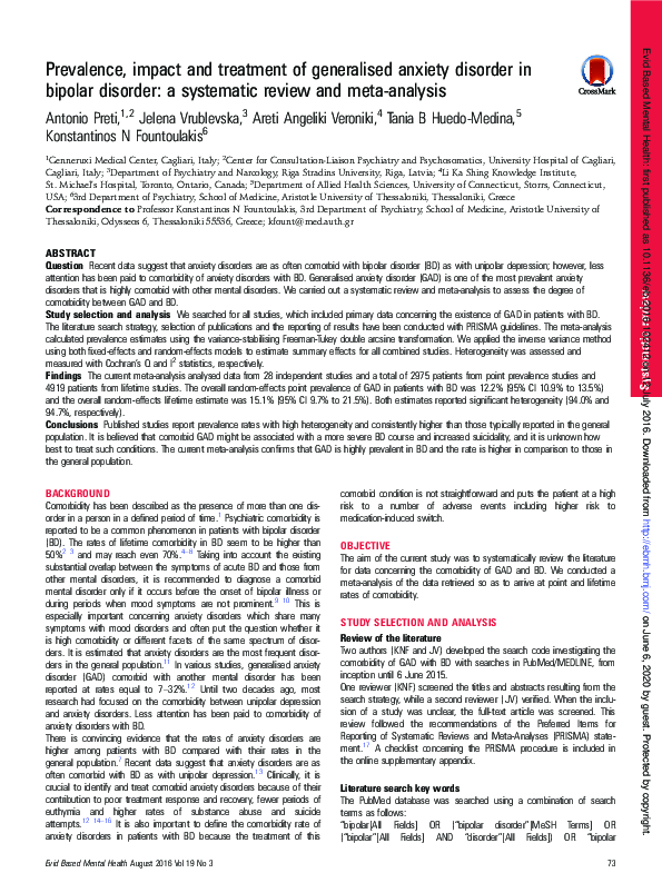 (PDF) Prevalence, impact and treatment of generalised anxiety disorder in bipolar disorder: a ...