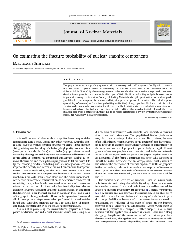 (PDF) On estimating the fracture probability of nuclear graphite components