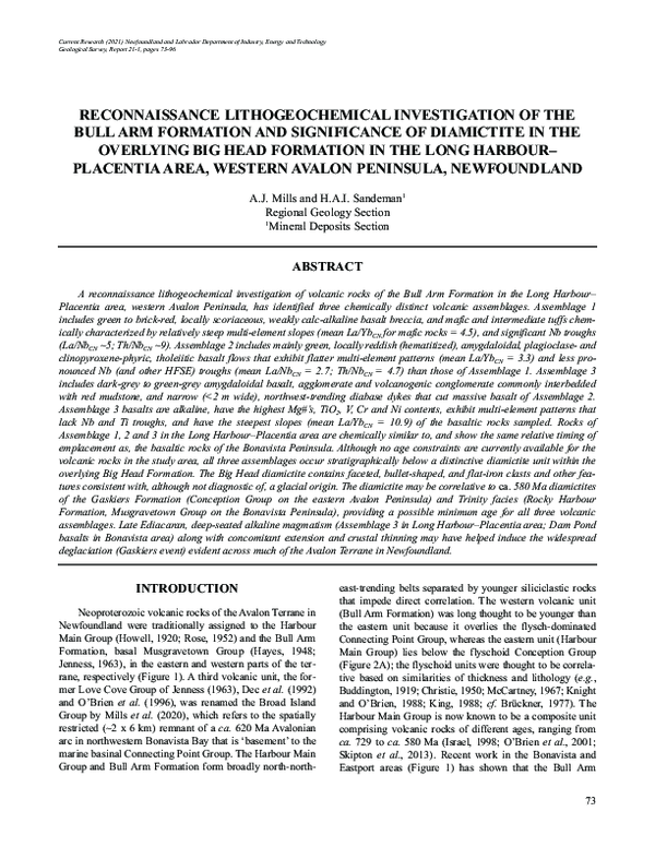 (PDF) RECONNAISSANCE LITHOGEOCHEMICAL INVESTIGATION OF THE BULL ARM ...