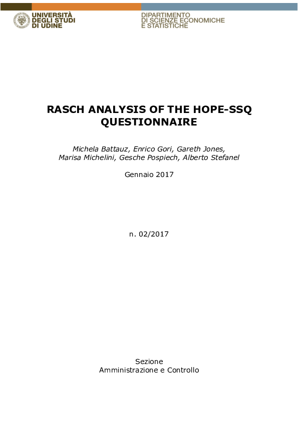 (PDF) Rasch Analysis of the Hope-SSQ Questionnaire