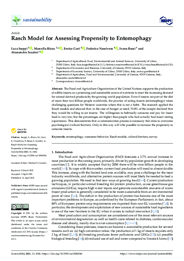 (PDF) Rasch Model for Assessing Propensity to Entomophagy