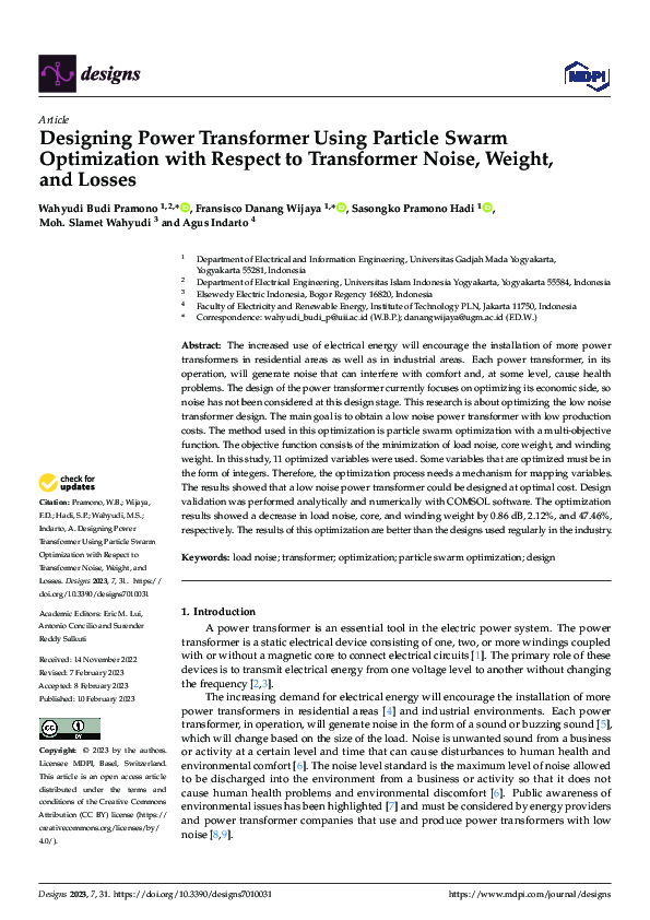 Pdf Designing Power Transformer Using Particle Swarm Optimization With Respect To Transformer 