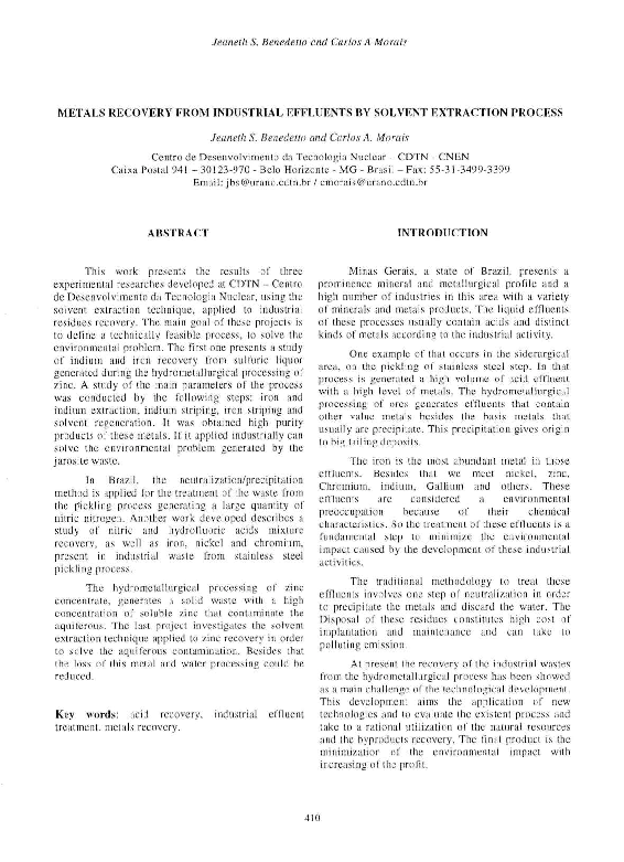(PDF) Metals Recovery from Industrial Effluents by Solvent Extraction ...