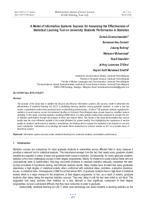 (PDF) A Model of Information Systems Success for Assessing the Effectiveness of Statistical ...
