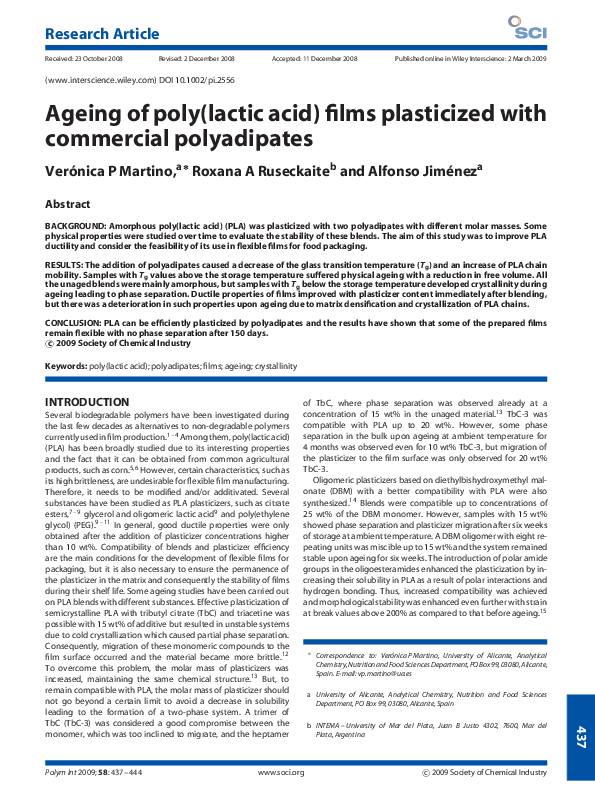 (PDF) Ageing of poly(lactic acid) films plasticized with commercial ...