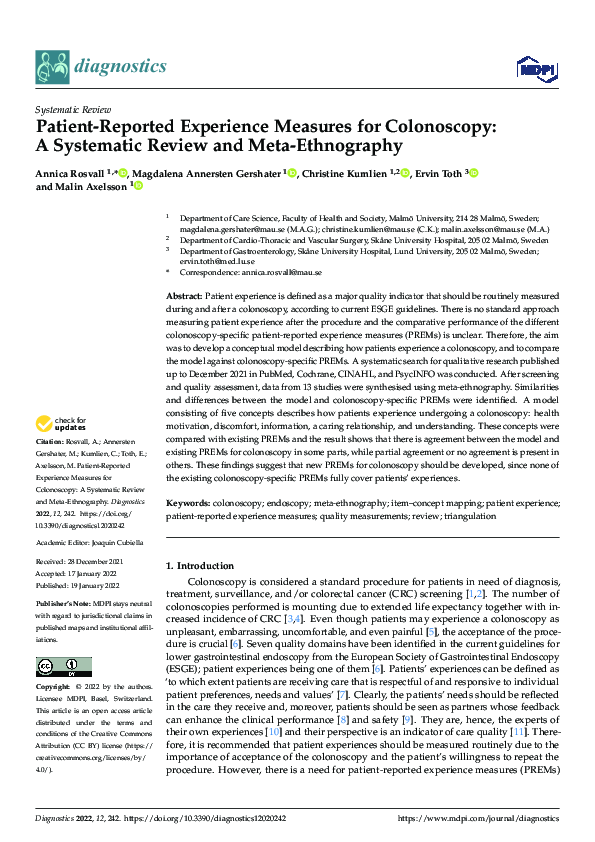 (PDF) Patient-Reported Experience Measures for Colonoscopy: A ...