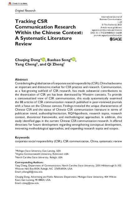 (PDF) Tracking CSR Communication Research Within the Chinese Context: A ...
