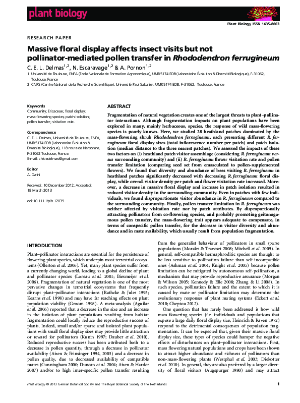 (PDF) Massive floral display affects insect visits but not pollinator ...
