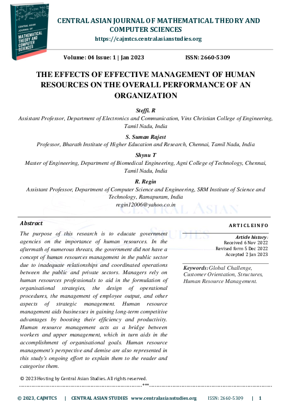 (PDF) THE EFFECTS OF EFFECTIVE MANAGEMENT OF HUMAN RESOURCES ON THE ...
