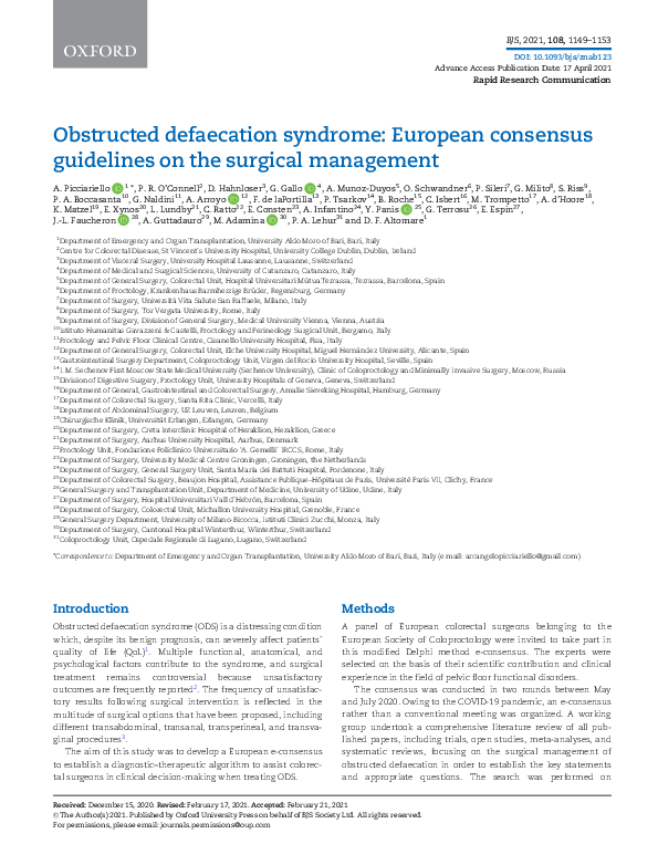 (PDF) Obstructed defaecation syndrome: European consensus guidelines on ...
