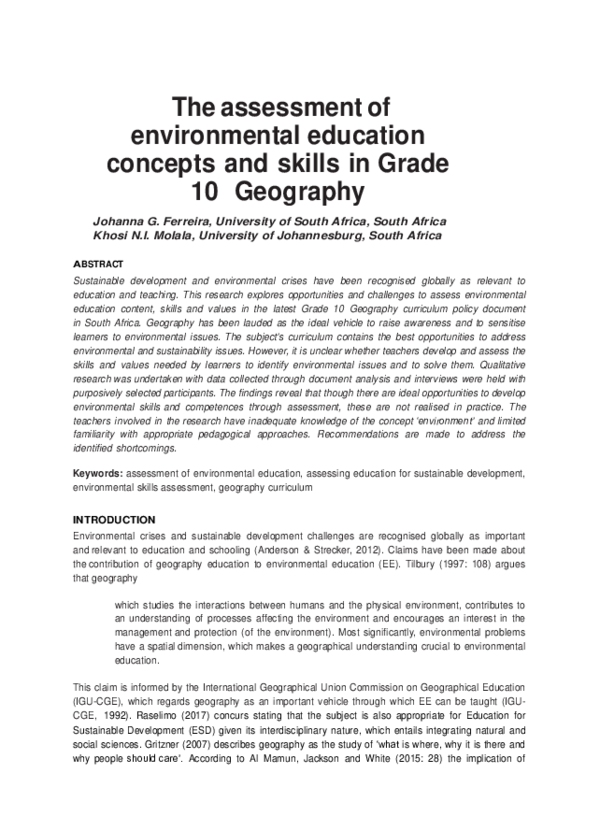 (PDF) The assessment of environmental education concepts and skills in ...