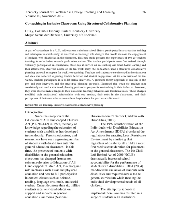 (PDF) Co-teaching in Inclusive Classrooms Using Structured ...