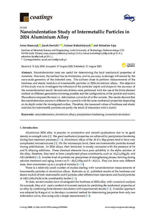 (PDF) Nanoindentation Study of Intermetallic Particles in 2024 ...