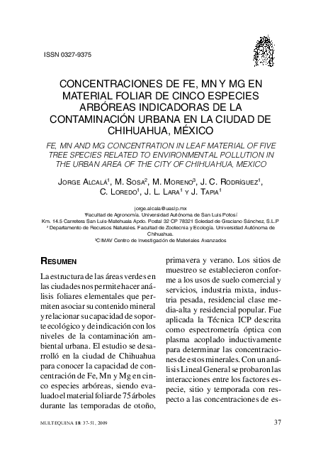 (PDF) Concentraciones de Fe, Mn y Mg en material foliar de cinco ...