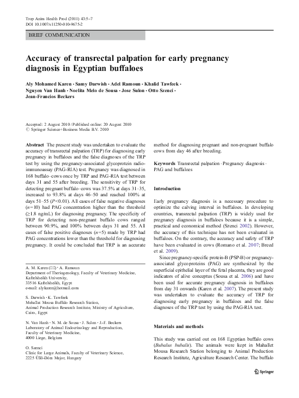 (PDF) Accuracy of transrectal palpation for early pregnancy diagnosis ...