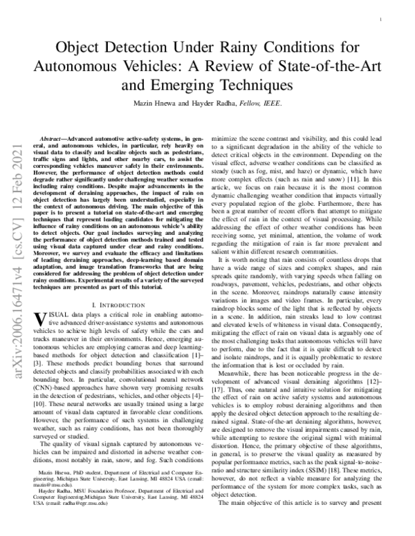 (PDF) Object Detection Under Rainy Conditions for Autonomous Vehicles ...