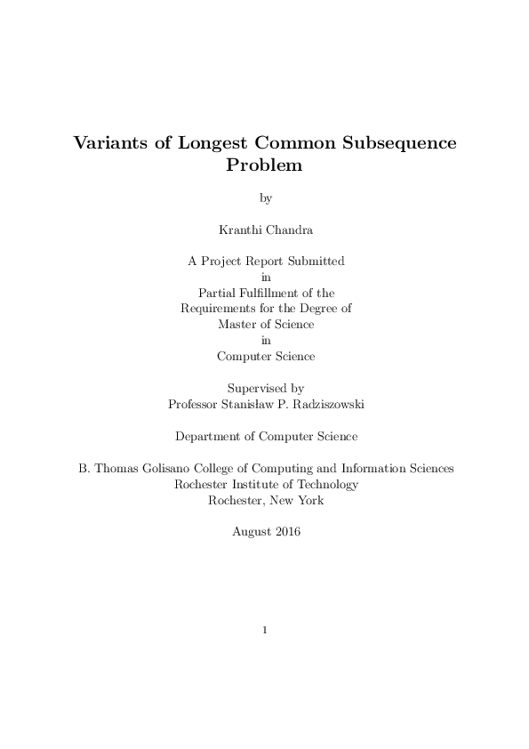 Pdf Variants Of Longest Common Subsequence Problem