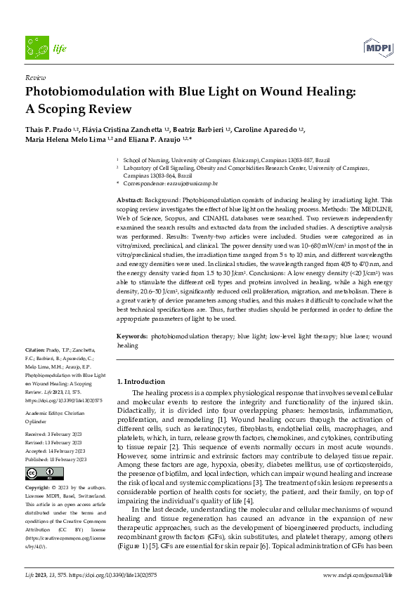 (PDF) Photobiomodulation with Blue Light on Wound Healing: A Scoping Review