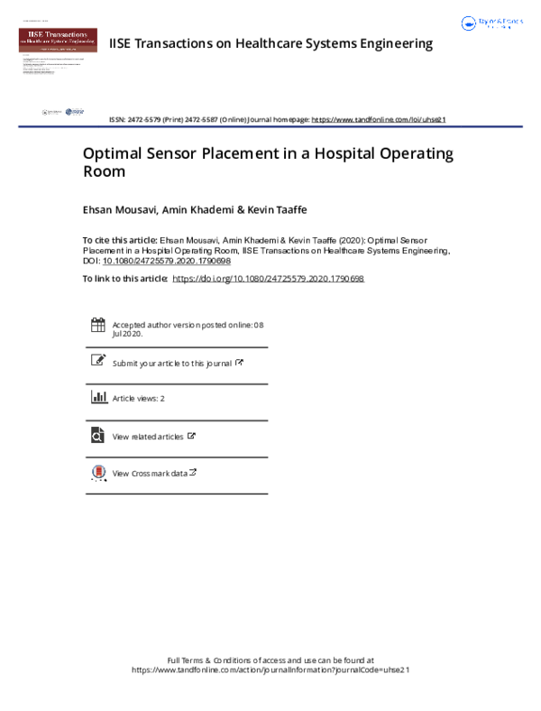 (PDF) Optimal sensor placement in a hospital operating room