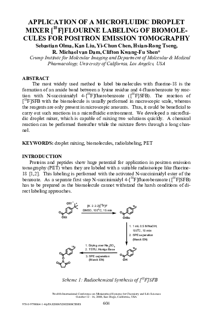 (PDF) Application of a Microfluidic Droplet Mixer ( 18 F)Flourine ...