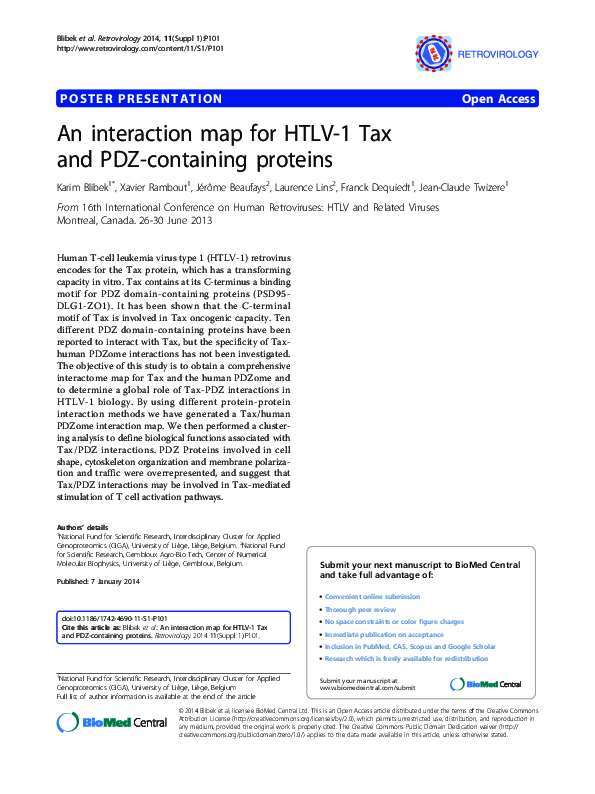 (PDF) An interaction map for HTLV-1 Tax and PDZ-containing proteins