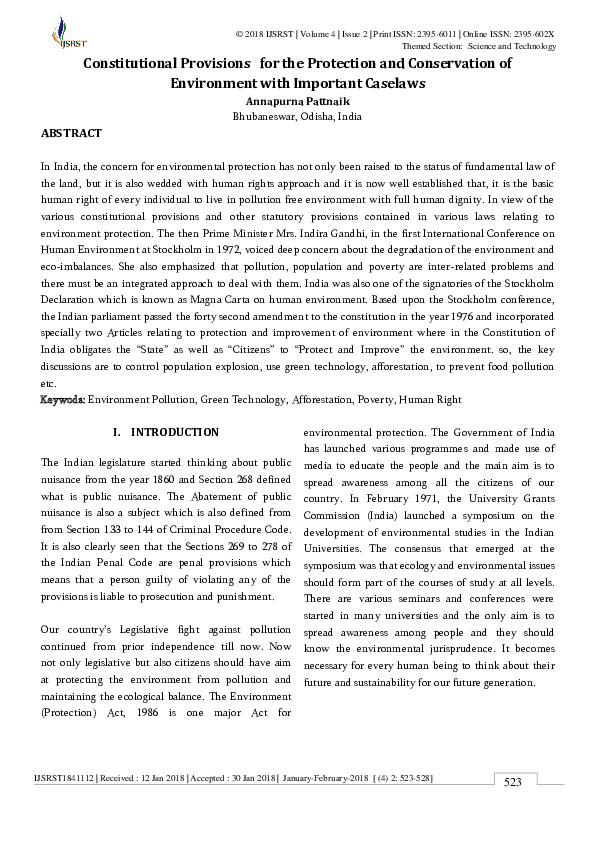 (PDF) Constitutional Provisions for The Protection and Conservation of ...