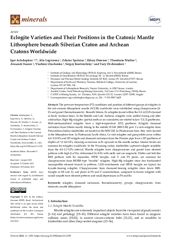 (PDF) Eclogite Varieties and Their Positions in the Cratonic Mantle ...