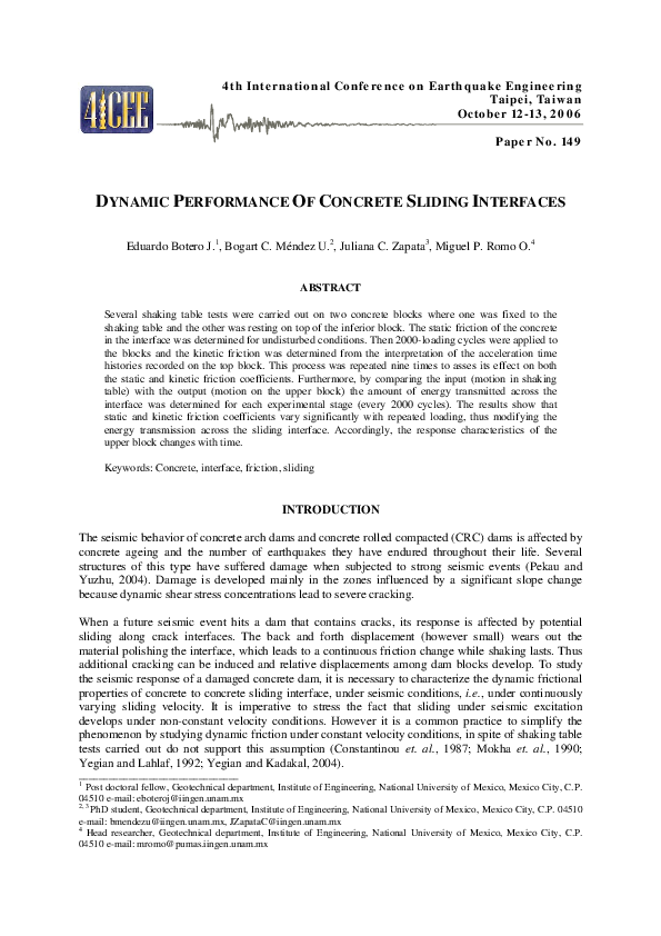 (PDF) Dynamic Performance of Concrete Sliding Interfaces