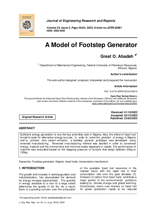 (PDF) A Model of Footstep Generator