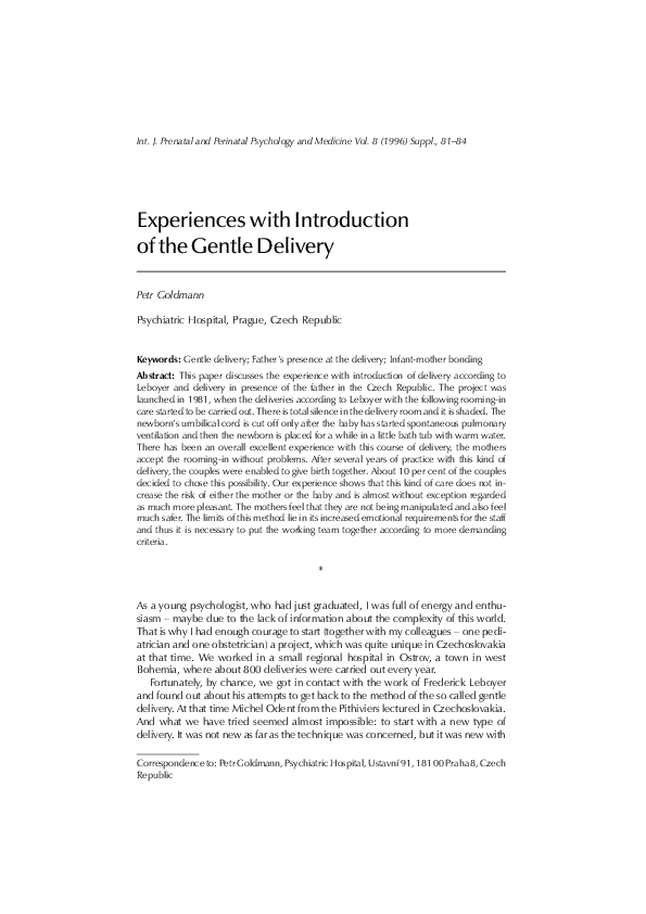 (PDF) Experiences with Introduction of the Gentle Delivery