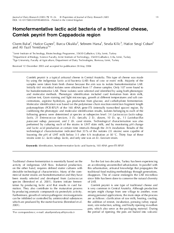 (PDF) Homofermentative lactic acid bacteria of a traditional cheese ...