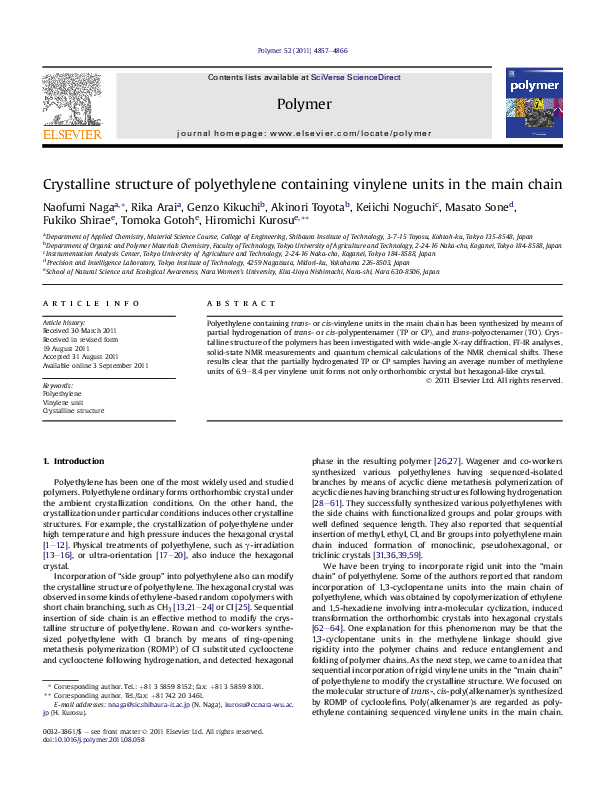 (PDF) Crystalline structure of polyethylene containing vinylene units ...
