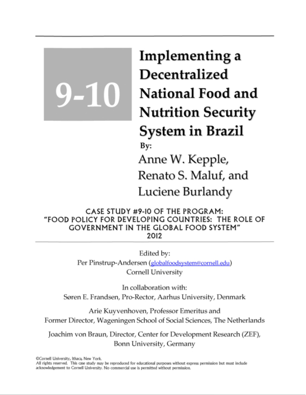 (PDF) Case Study #9-10 of the Program: ''Food Policy For Developing ...