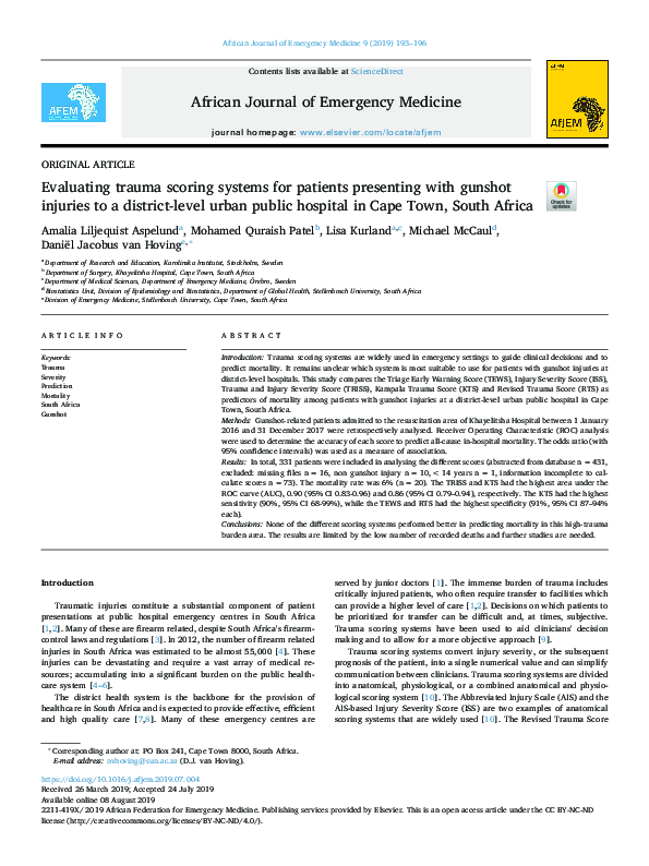 (PDF) Evaluating trauma scoring systems for patients presenting with ...