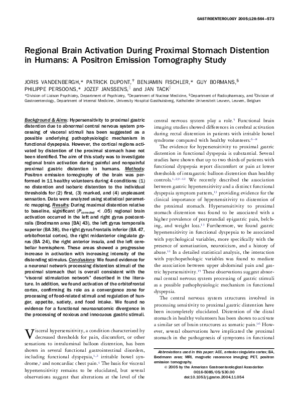 (PDF) Regional brain activation during proximal stomach distention in ...